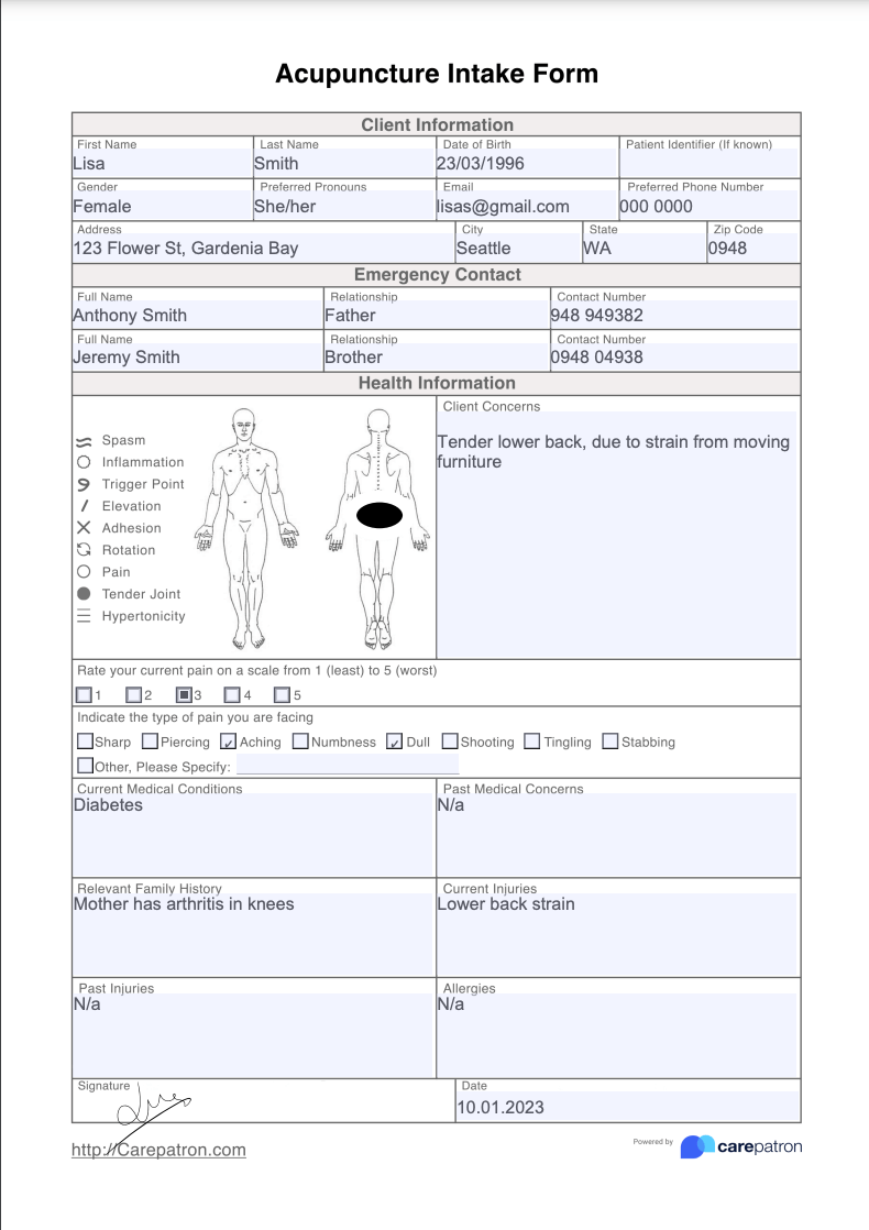 Acupuncture Intake Form Template Free PDF Download
